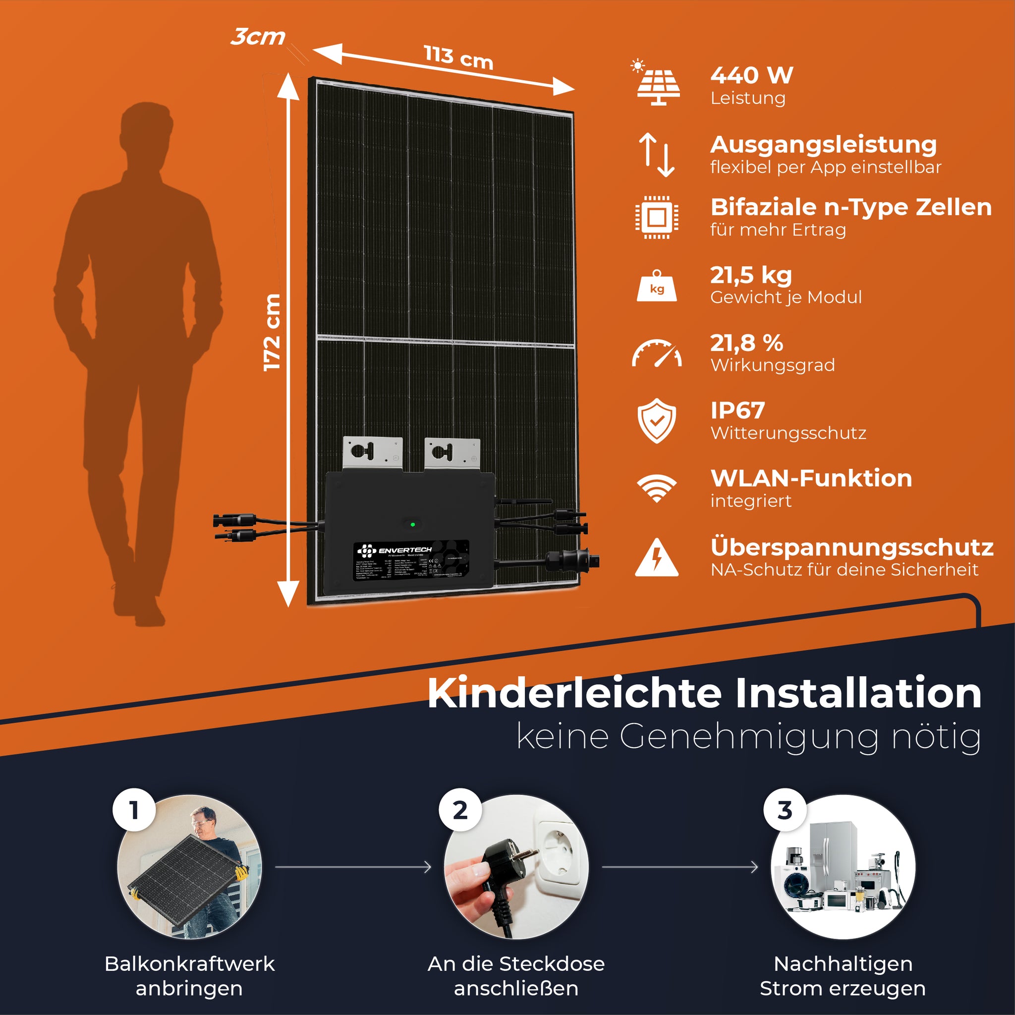 SOLARWAY Balkonkraftwerk 880 Watt | Envertech 600/800 Watt | Bifazial ...