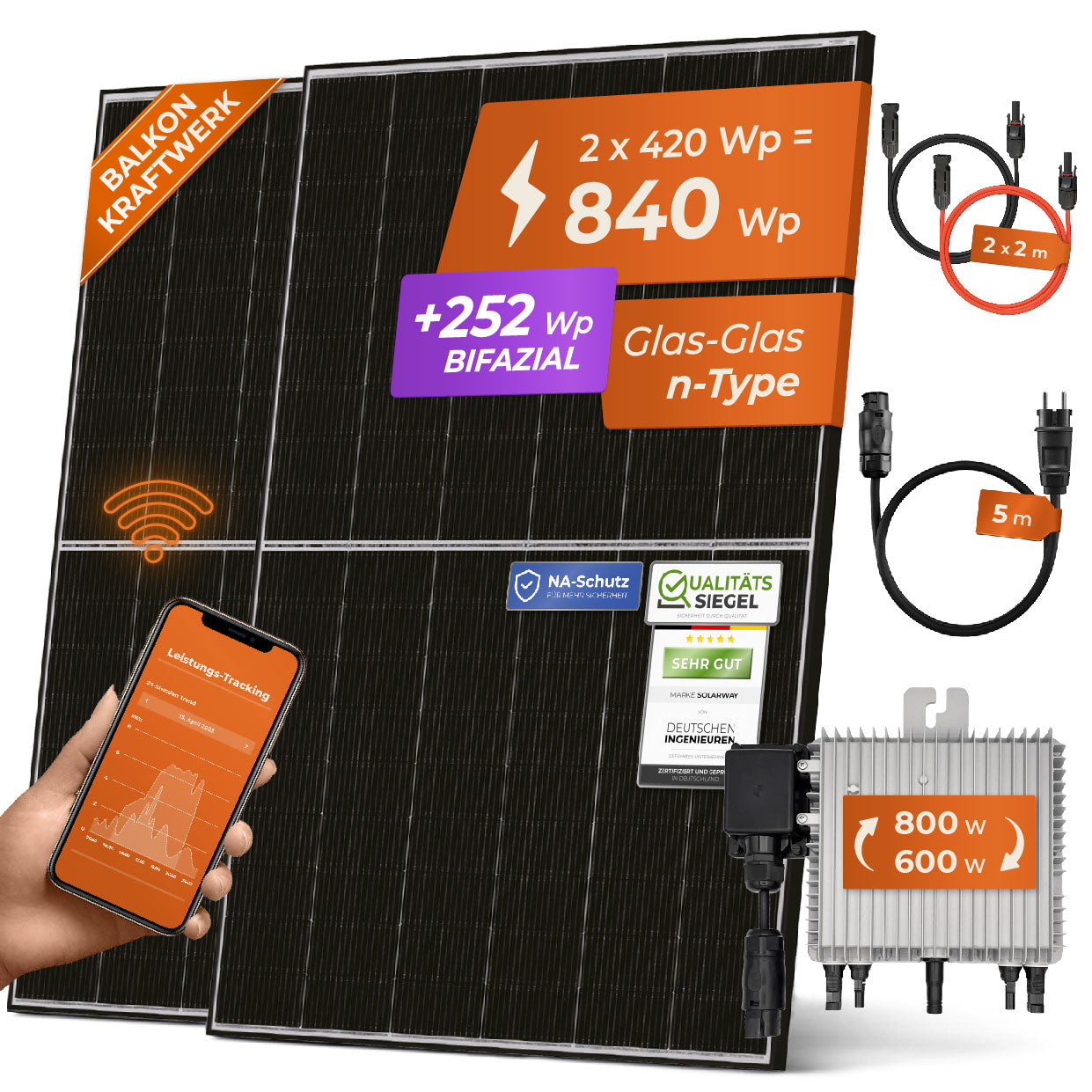 SOLARWAY Balkonkraftwerk 840 Watt | Deye 600/800 Watt | Bifazial inkl ...